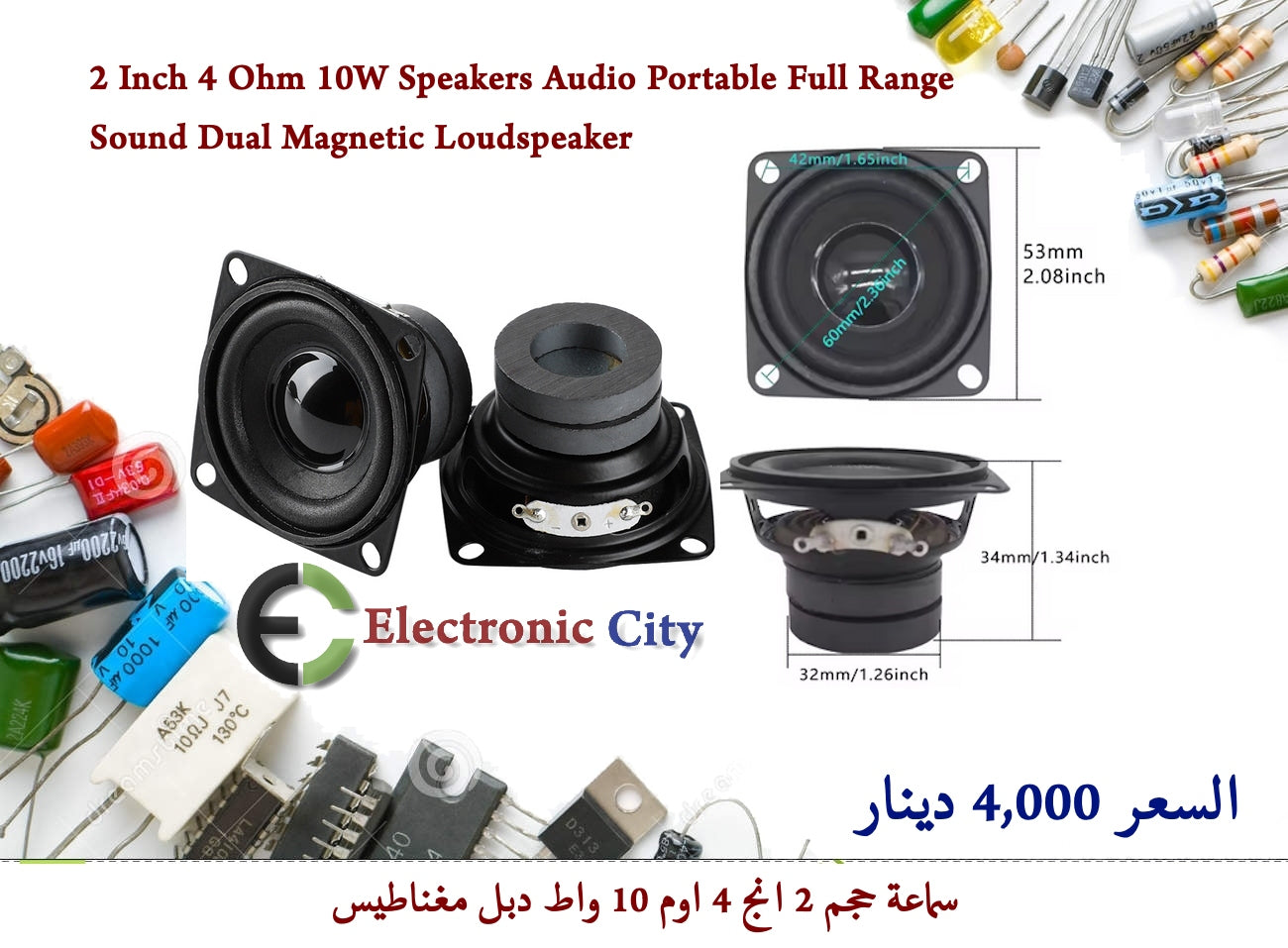 2 Inch 4 Ohm 10W Speakers Audio Portable Full Range Sound Dual Magneti ...
