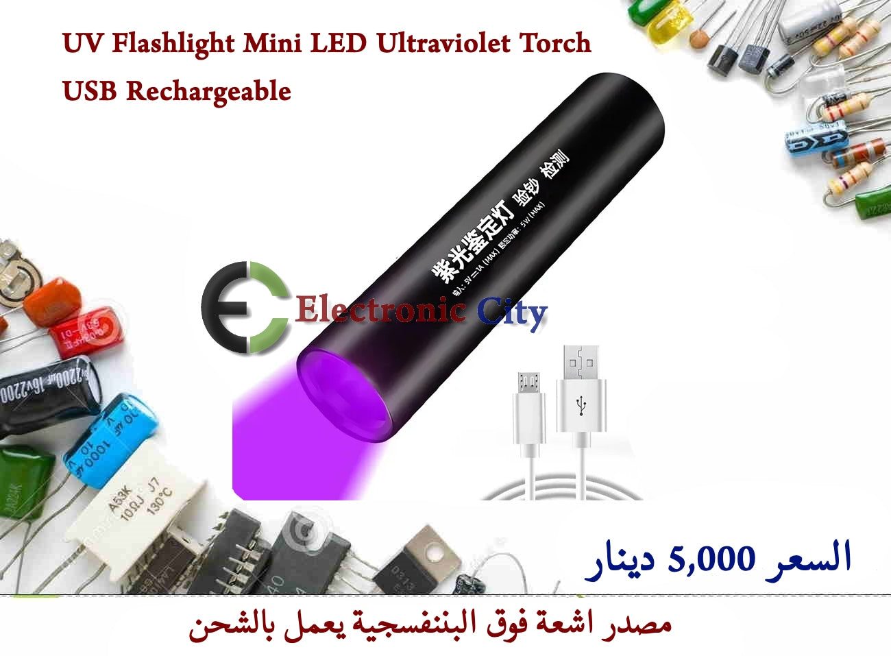 UV Flashlight Mini LED Ultraviolet Torch USB Rechargeable #ZZ6 CDAA002 – Electronic City المدينة ...